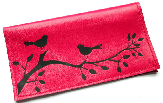 Berri Leather Checkbook Holder with Birds | Ciao Bambina