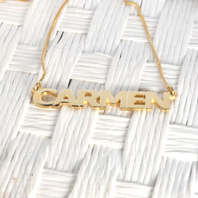 24K Gold Plated Personalized Block Letters Name Necklace