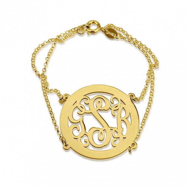 24K Gold Plated Framed Curly Monogram Bracelet