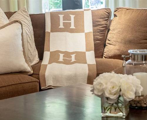 Personalized Initials & Blocks Monogram Blanket - Cashmere, Merino or ...