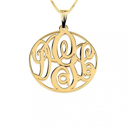 24k Gold Plated Script Monogram Necklace with Circle Frame
