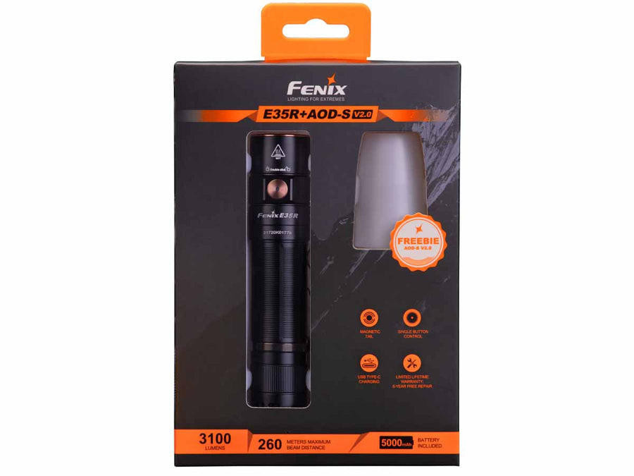 Fenix E35R Rechargeable EDC Flashlight + Free AOD-S V2 Diffuser ...