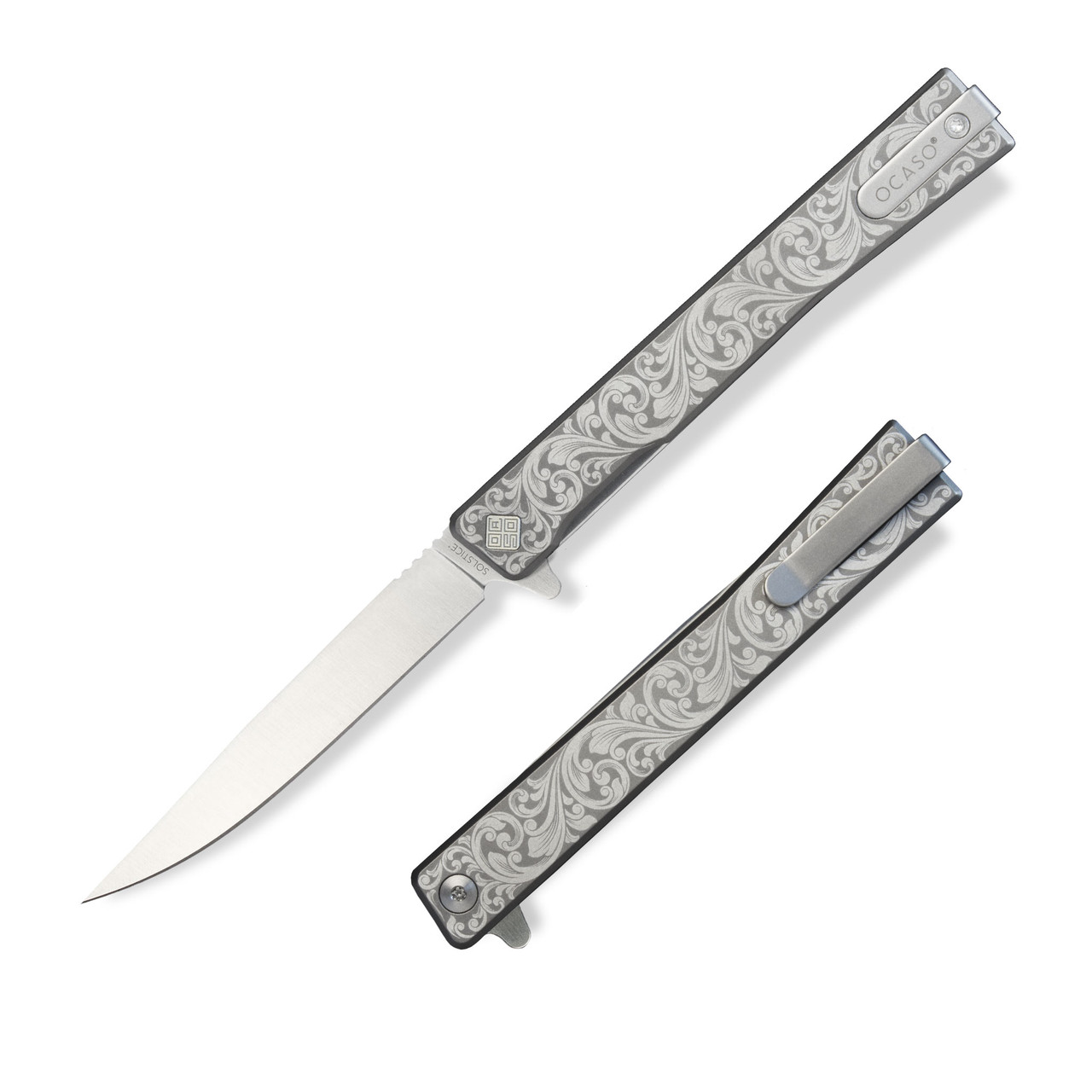 Ocaso Knives Solstice Engraved Scroll S35VN Blade Steel, Titanium ...