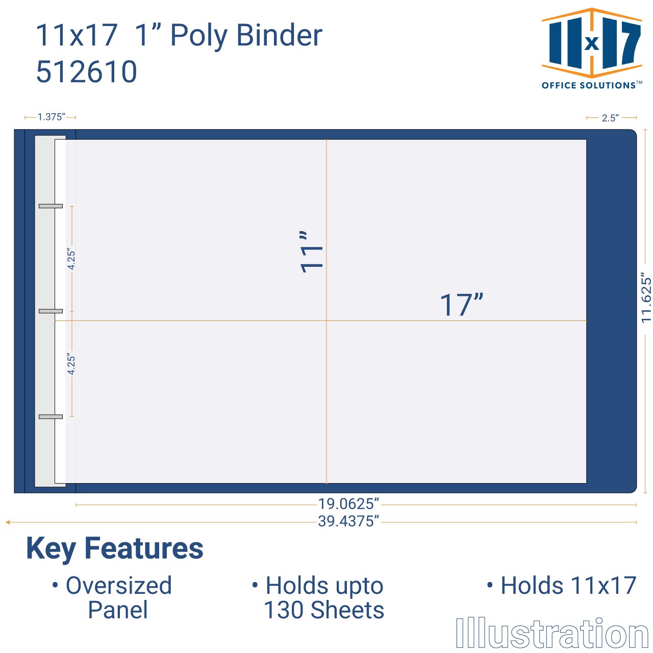 11x17 Binder Poly Panel Featuring a 1" Round Ring Black