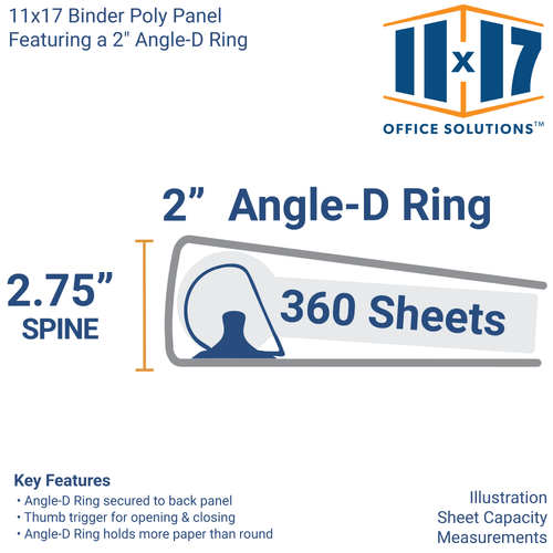 11x17 Binder Poly Panel Featuring a 2" Angle-D Ring Blue