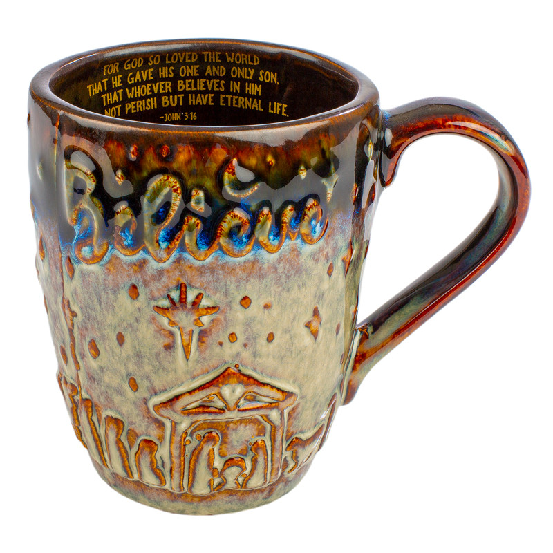 Nativity Scene Believe Pottery Mug - Museum of the Bible Store
