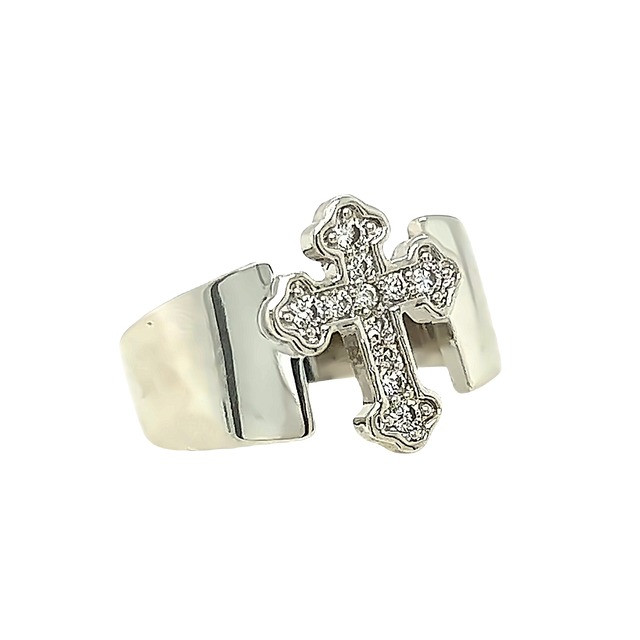 Women's Sterling Silver Cubic Zirconia Wide Band Cross Ring - Museum of ...