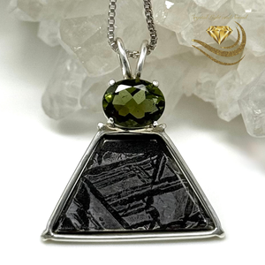 Meteorite Pendant with Moldavite Crown