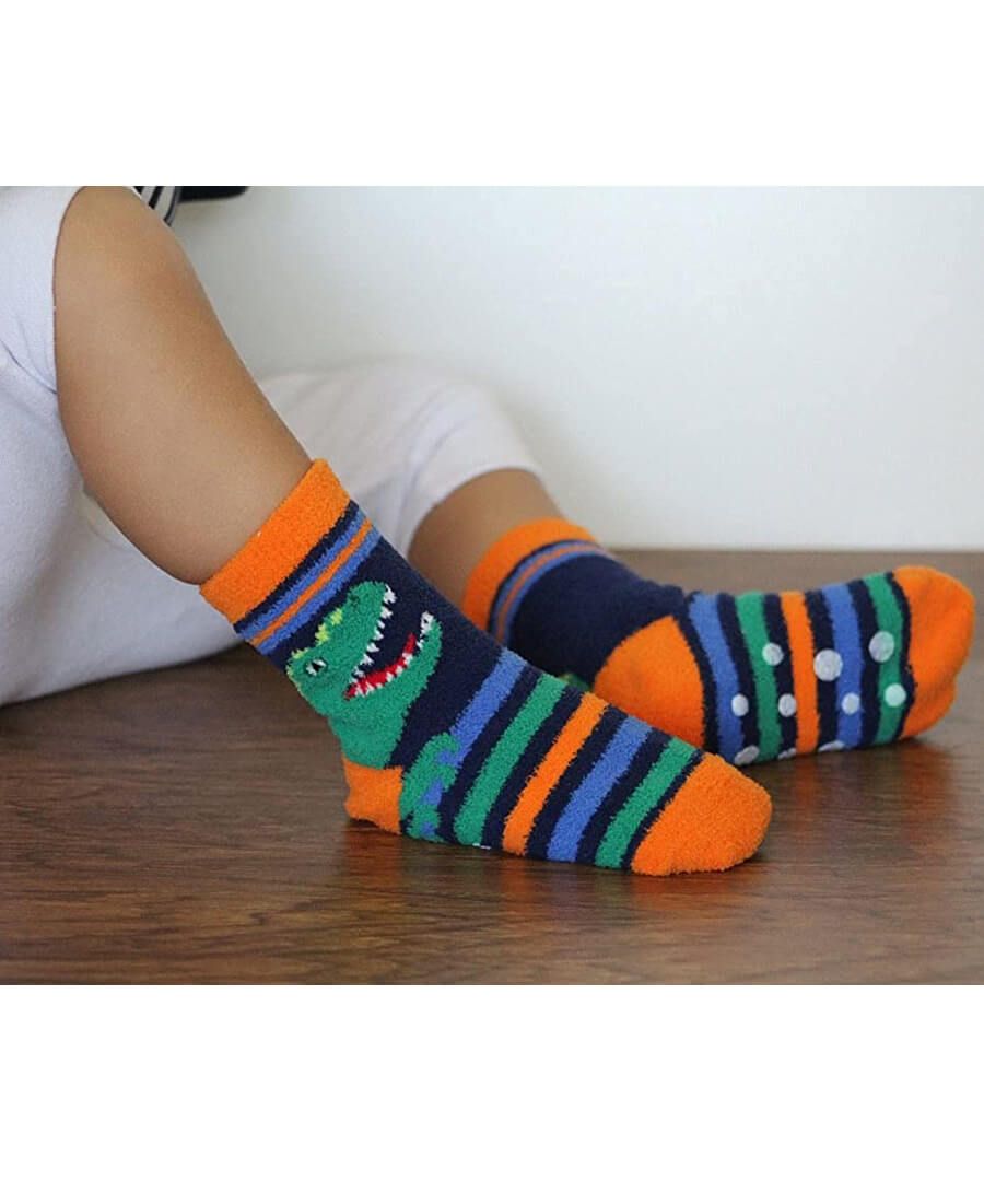Jefferies Socks Dinosaur and Shark Fuzzy Slipper Socks 2 Pair Pack ...