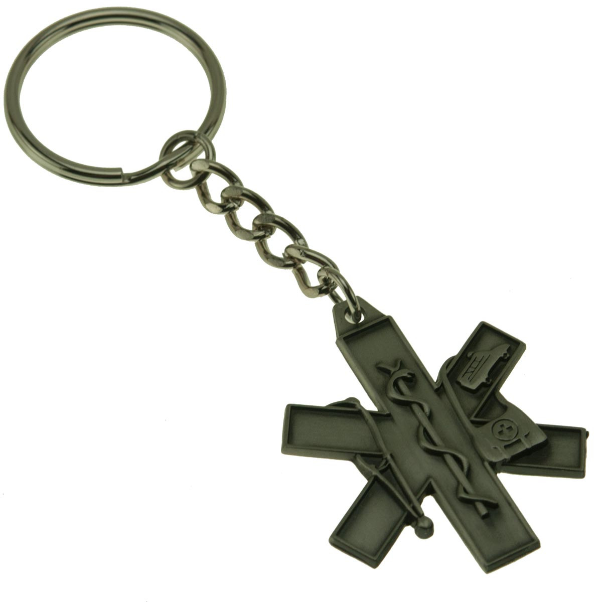 Shop for and Buy Pewter EMT Star of Life Keyring with Chain at Keyring ...