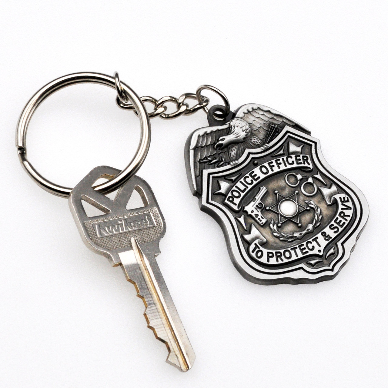 Shop for and Buy Pewter Police Officer Badge Keyring with Chain at ...