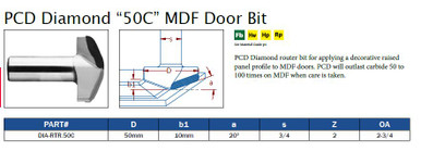 PCD Diamond "50C" MDF Door Bit
