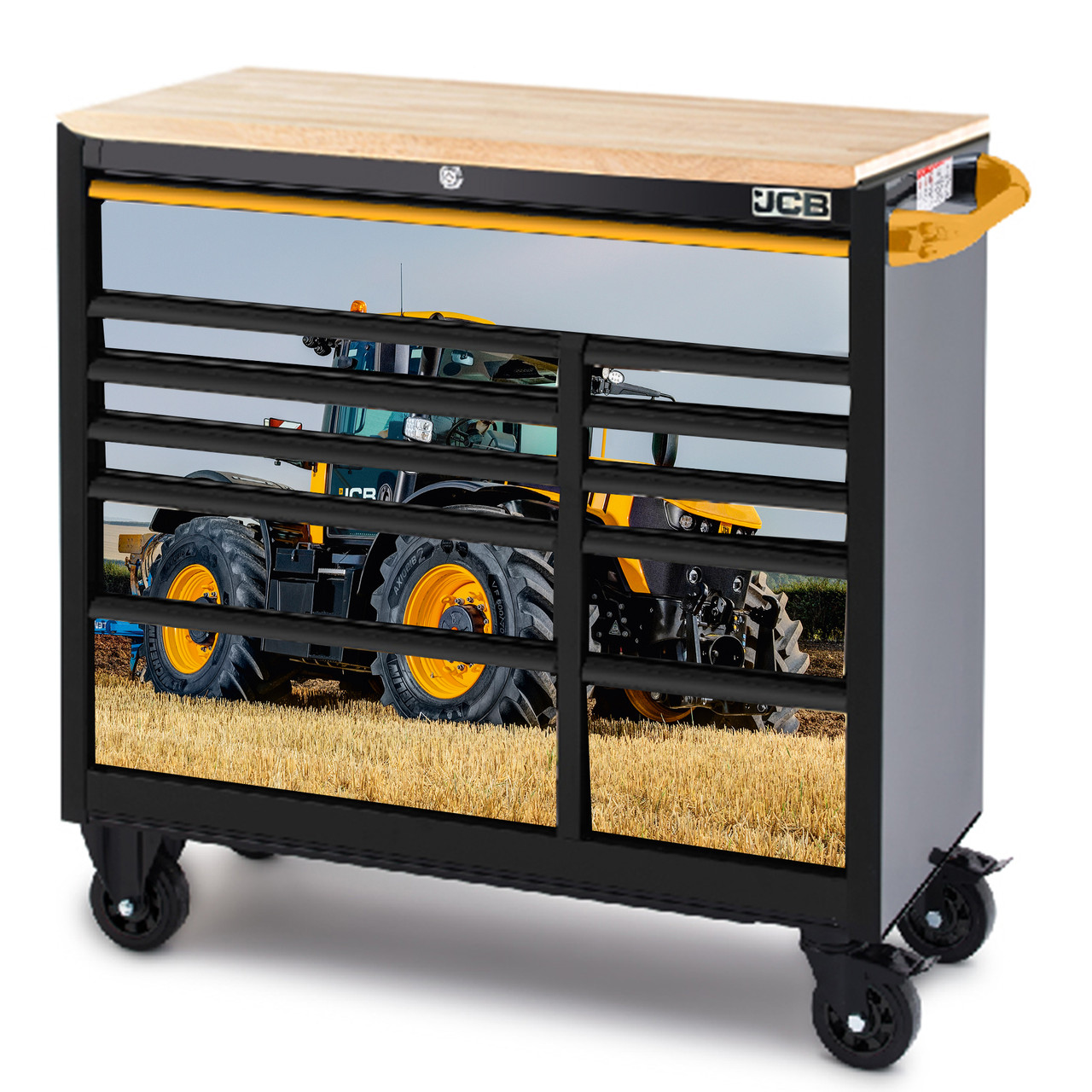 JCB 42’’ Roller Tool Cabinet, 11 Drawers, Steel with Hardwood Worktop ...