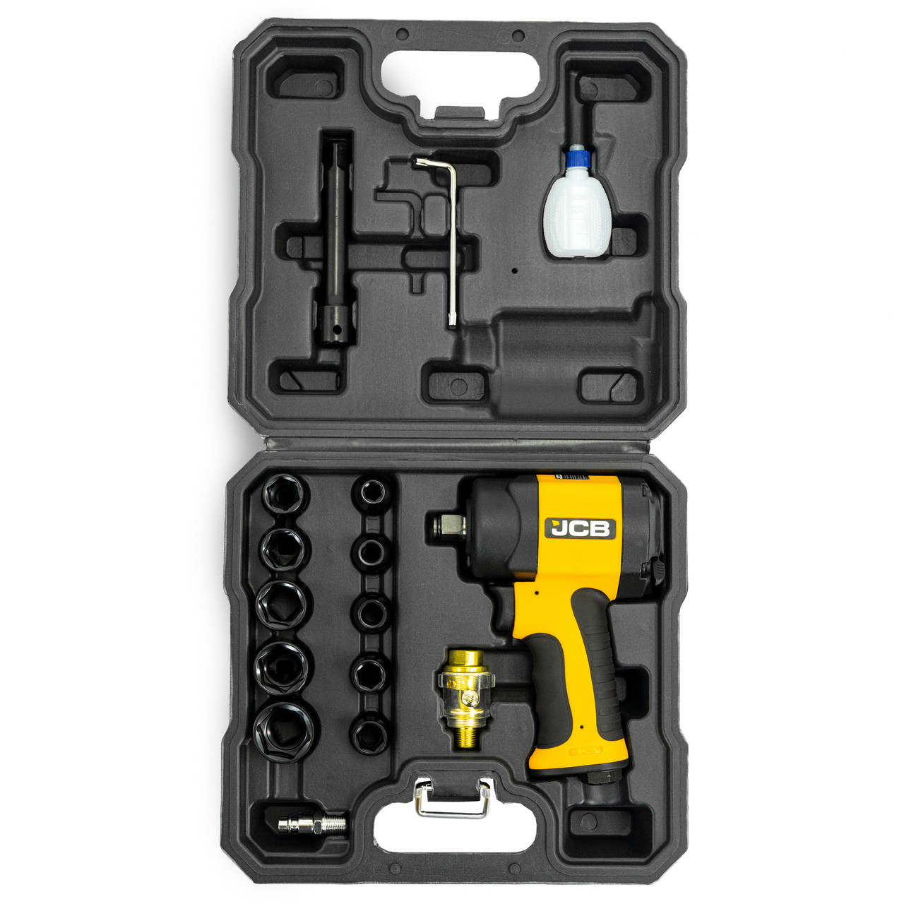 JCB 1 2 Square Drive Air Impact Wrench with Socket Set 610 1200Nm Torque JCB RP9515 KIT