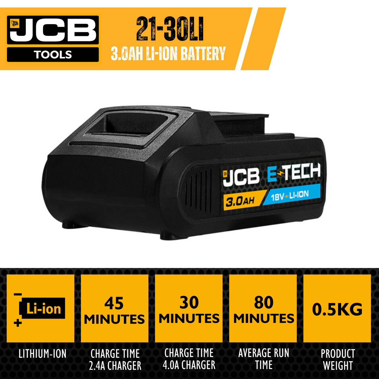 JCB 18V 3.0Ah Lithium-Ion Battery and 2.4A Fast Charger Kit