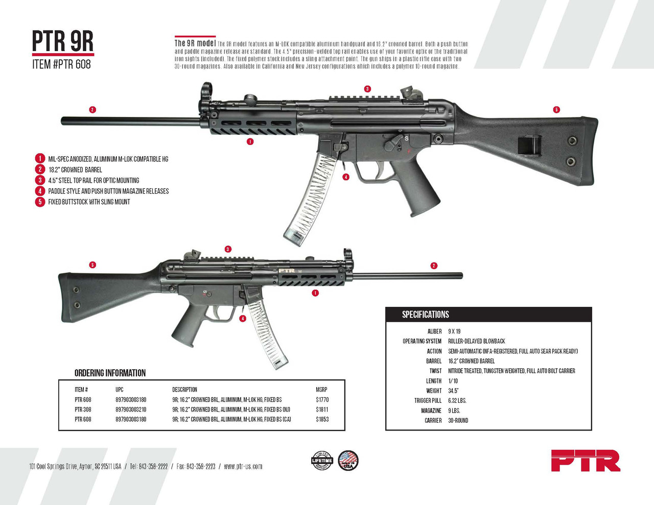 PTR 9R Carbine 608 9mm, 16" - HK 94 clone type | For Sale