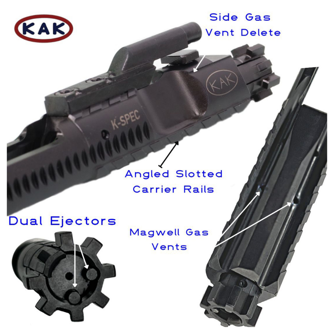 KAK K-Spec Enhanced Sand-Cutter BCG with dual ejectors and downward gas ...