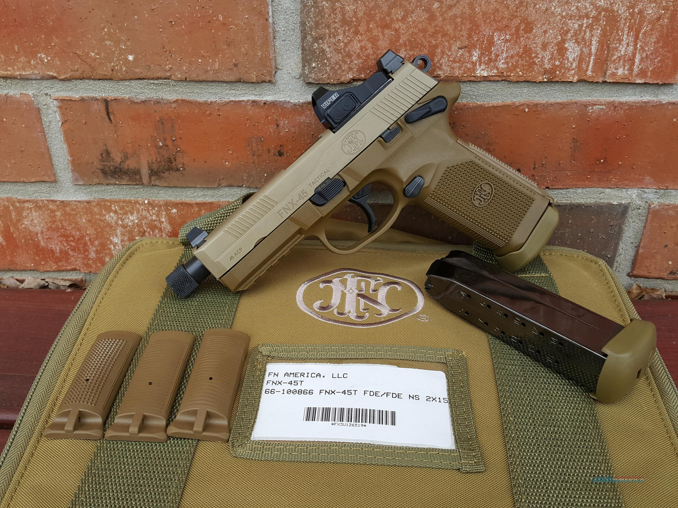 FN FNX-45 Tactical .45 ACP NS Pistol w/ 2x15 Vortex Viper Red Dot - FDE