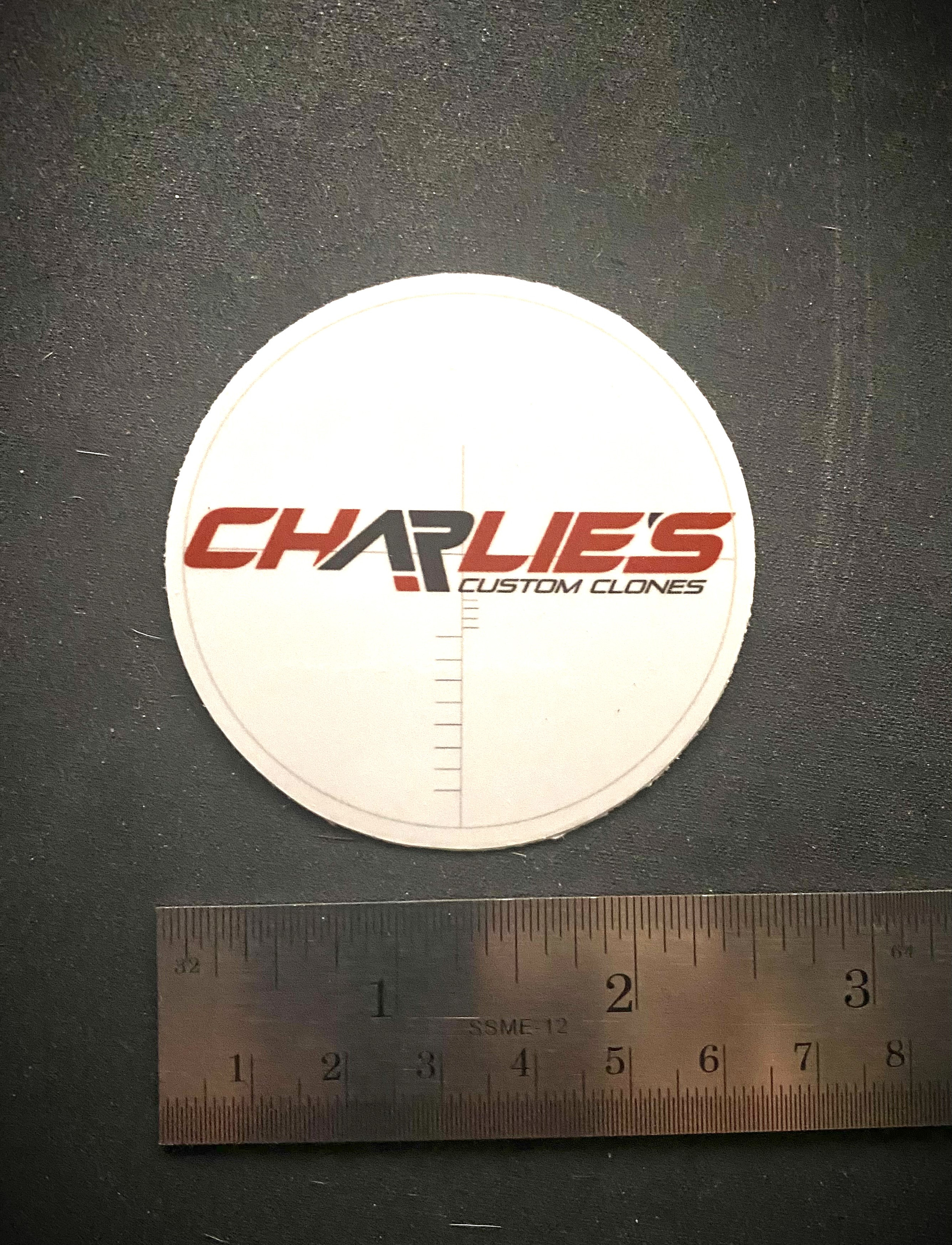 Charlie's Custom Clones logo sticker swag - small reticle style logo