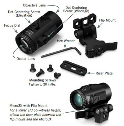 Vortex Micro3x Magnifier with Flip Mount V3XM
