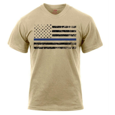 Rothco Thin Blue Line T-Shirt - Sand Color, Medium Size