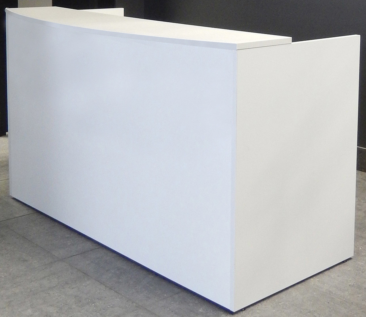 71" White Reception Desk Shell with Frosted Glass Insert