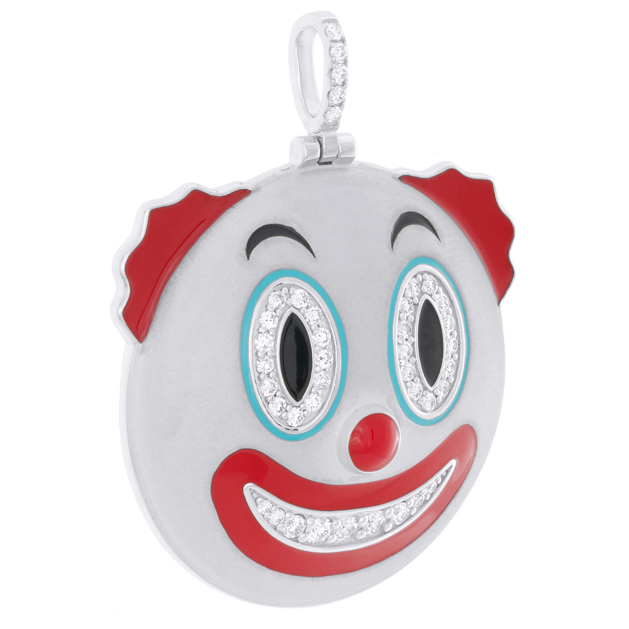 10K White Gold Diamond Clown Face Emoji Pendant 1.80" Enamel Pave Charm ...