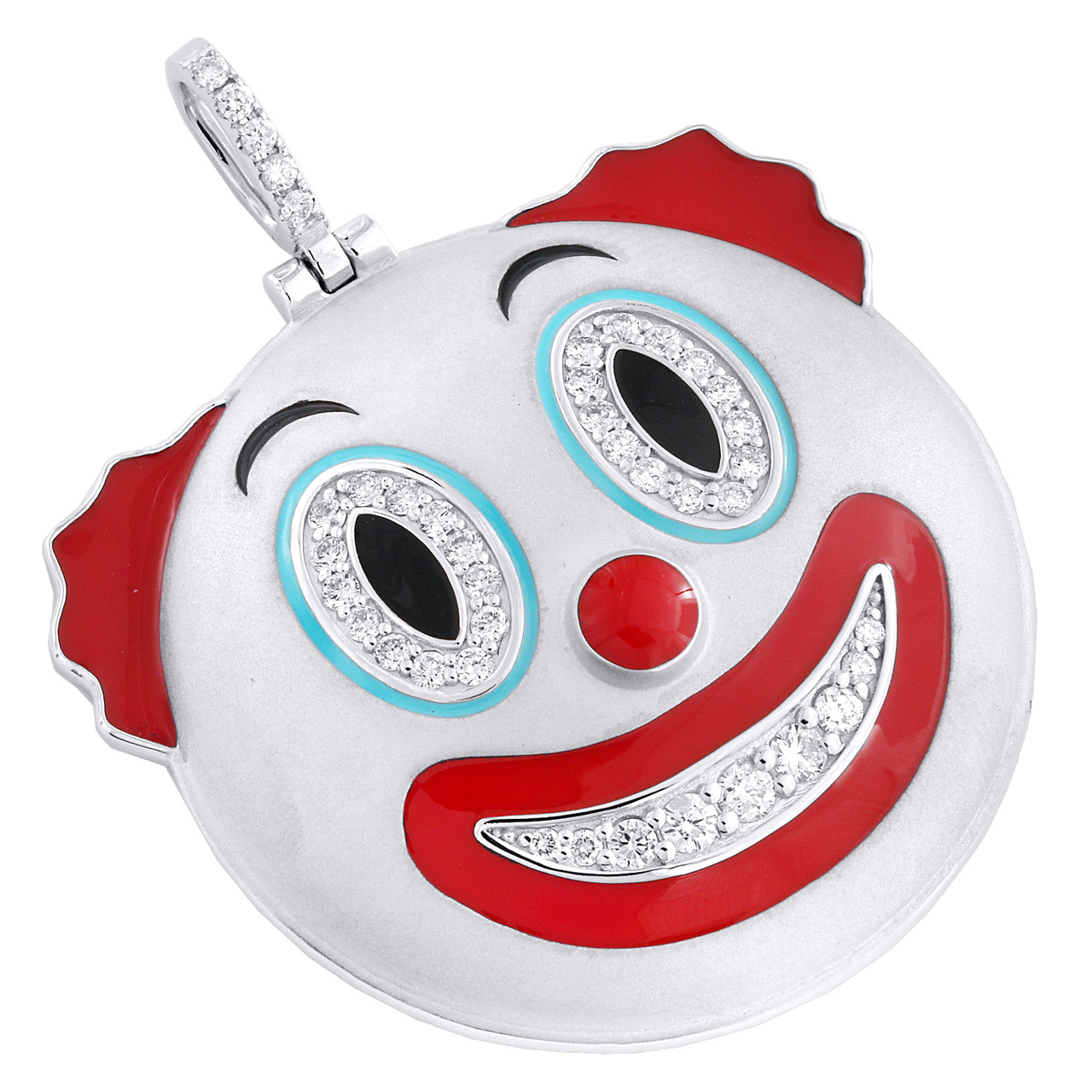 10K White Gold Diamond Clown Face Emoji Pendant 1.80" Enamel Pave Charm ...