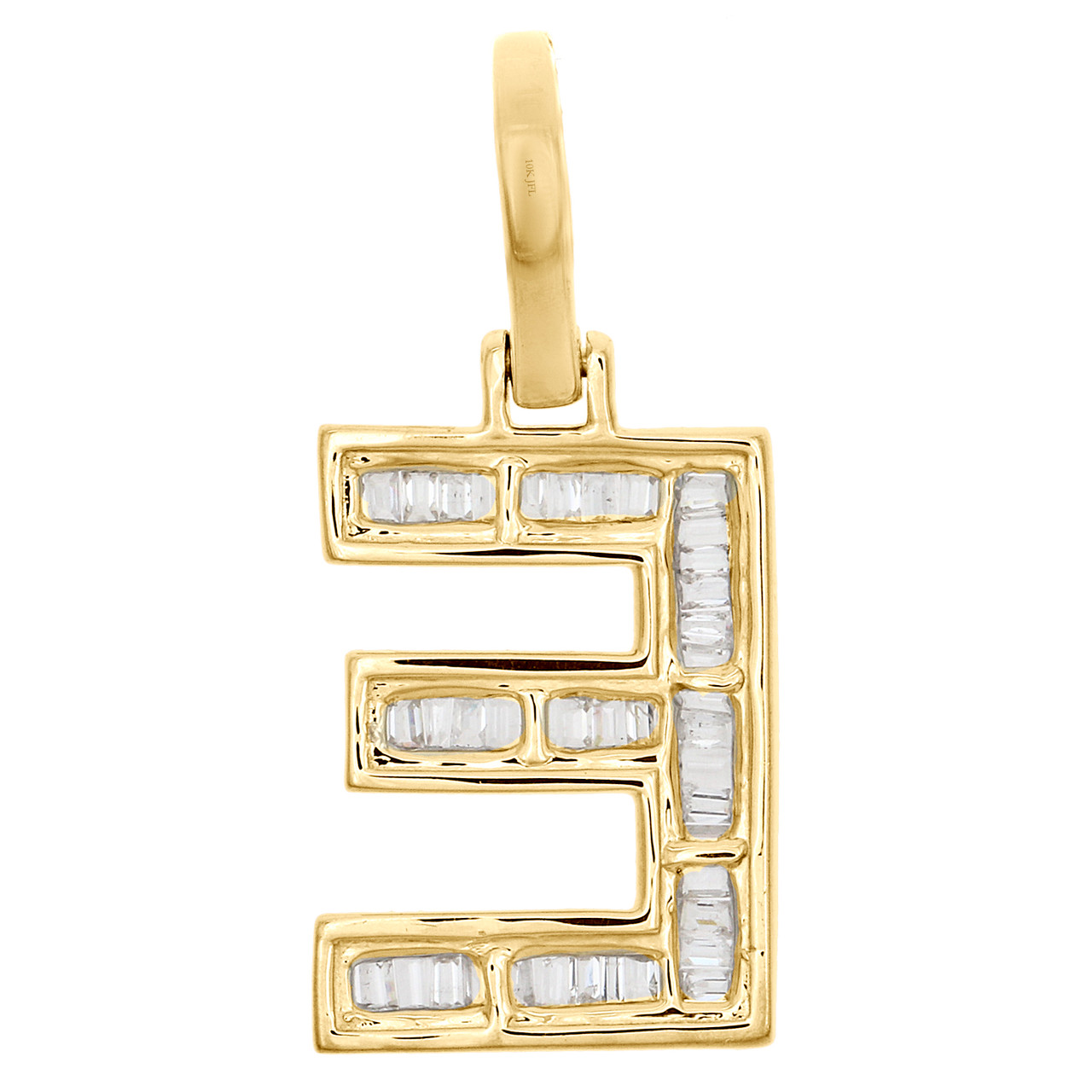 10K Yellow Gold Baguette Diamond Letter E Mini Pendant 1" Initial Charm ...