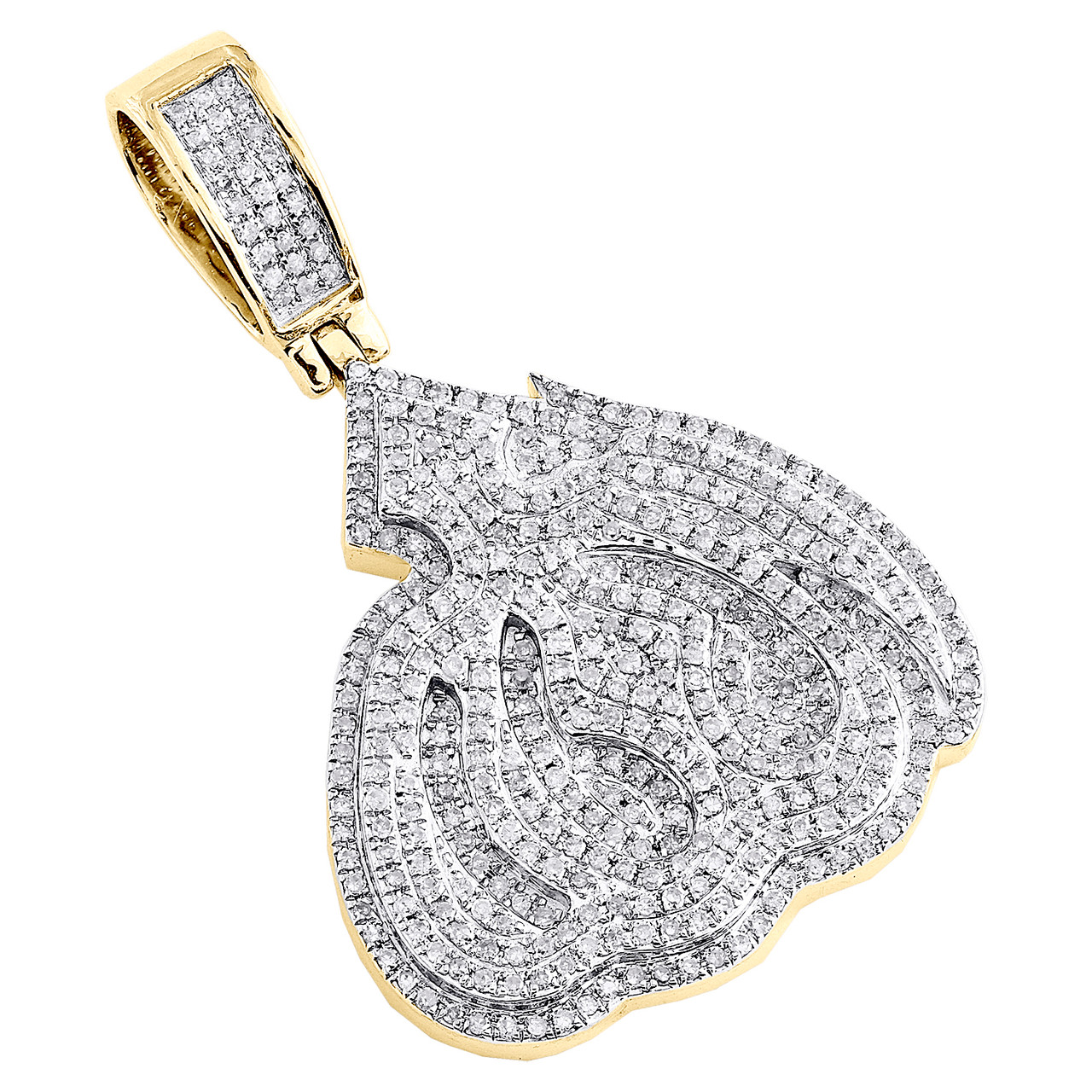 14K Yellow Gold Round Diamond Allah Islam Arabic Pendant 1.65" Pave ...