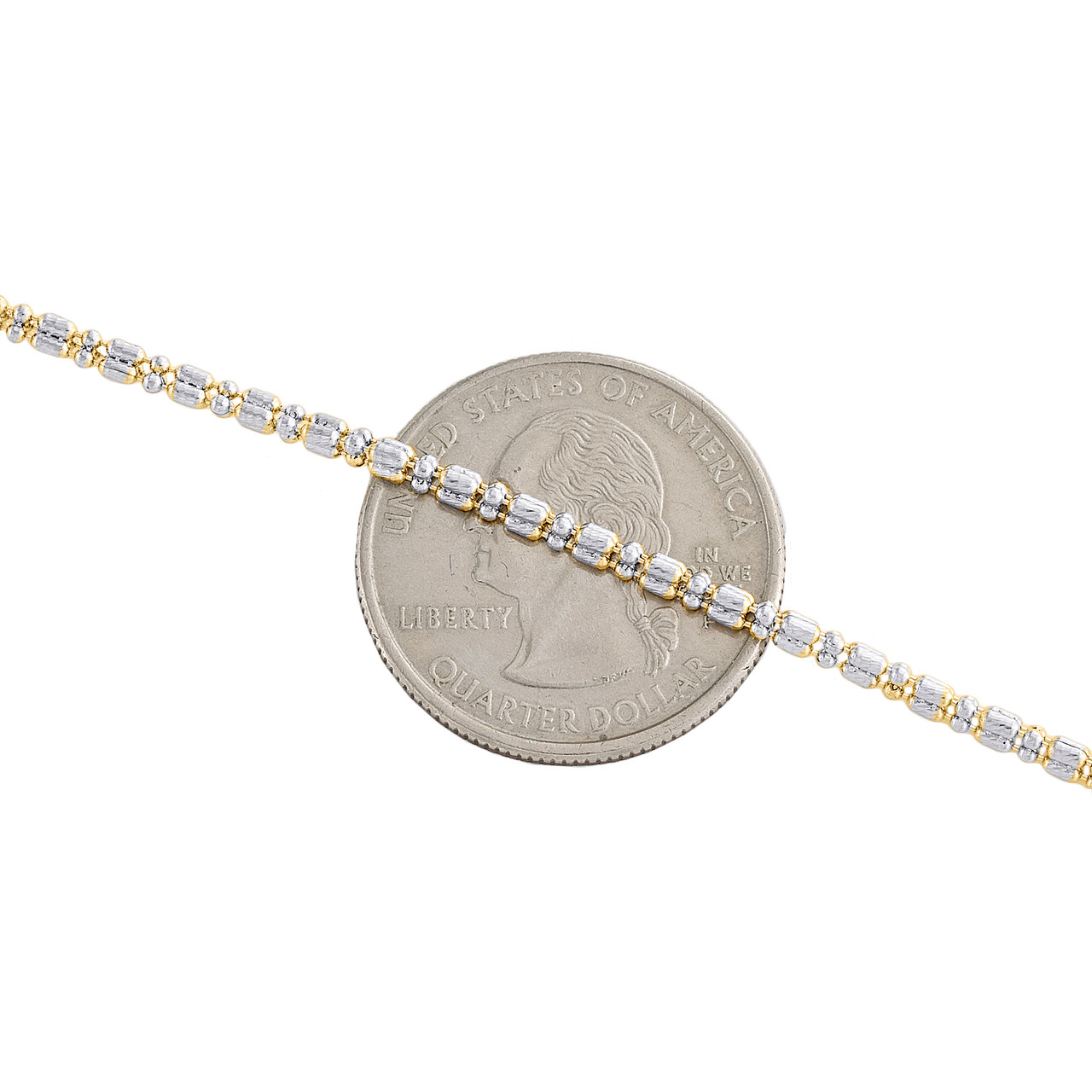 10K Yellow Gold Two Tone 2mm Diamond Cut Ice Chain Bead Necklace 16-24 ...