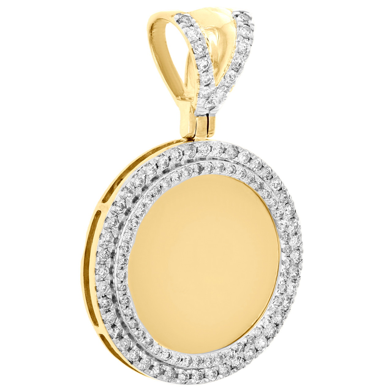 10K Yellow Gold Round Diamond Memory Picture Frame Pendant 1.50" Pave ...