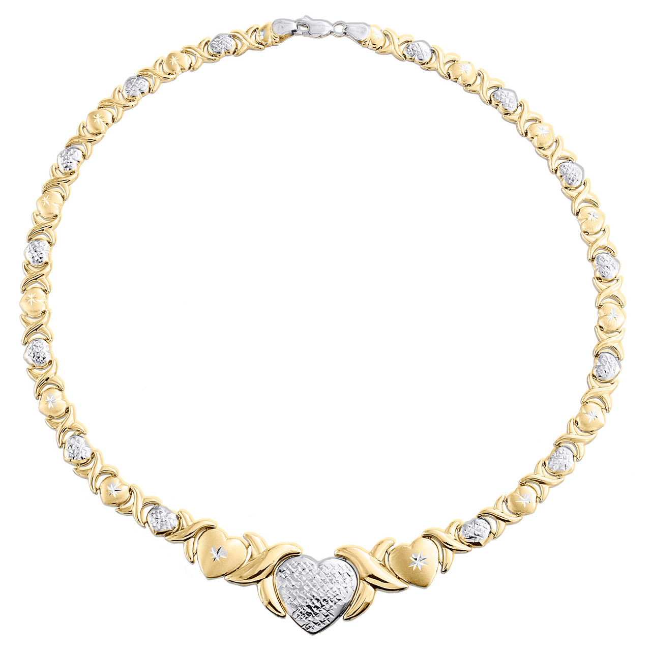 1/10th 10K Yellow Gold Two Tone Hearts XOXO Stampato Statement Necklace ...