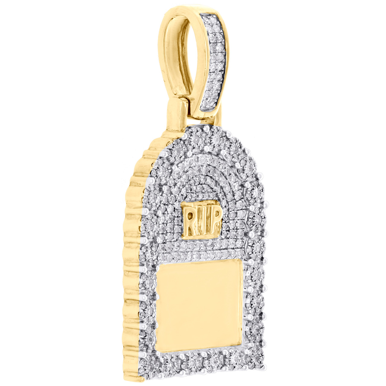 10K Yellow Gold Round Diamond Headstone RIP Picture Memory Frame ...