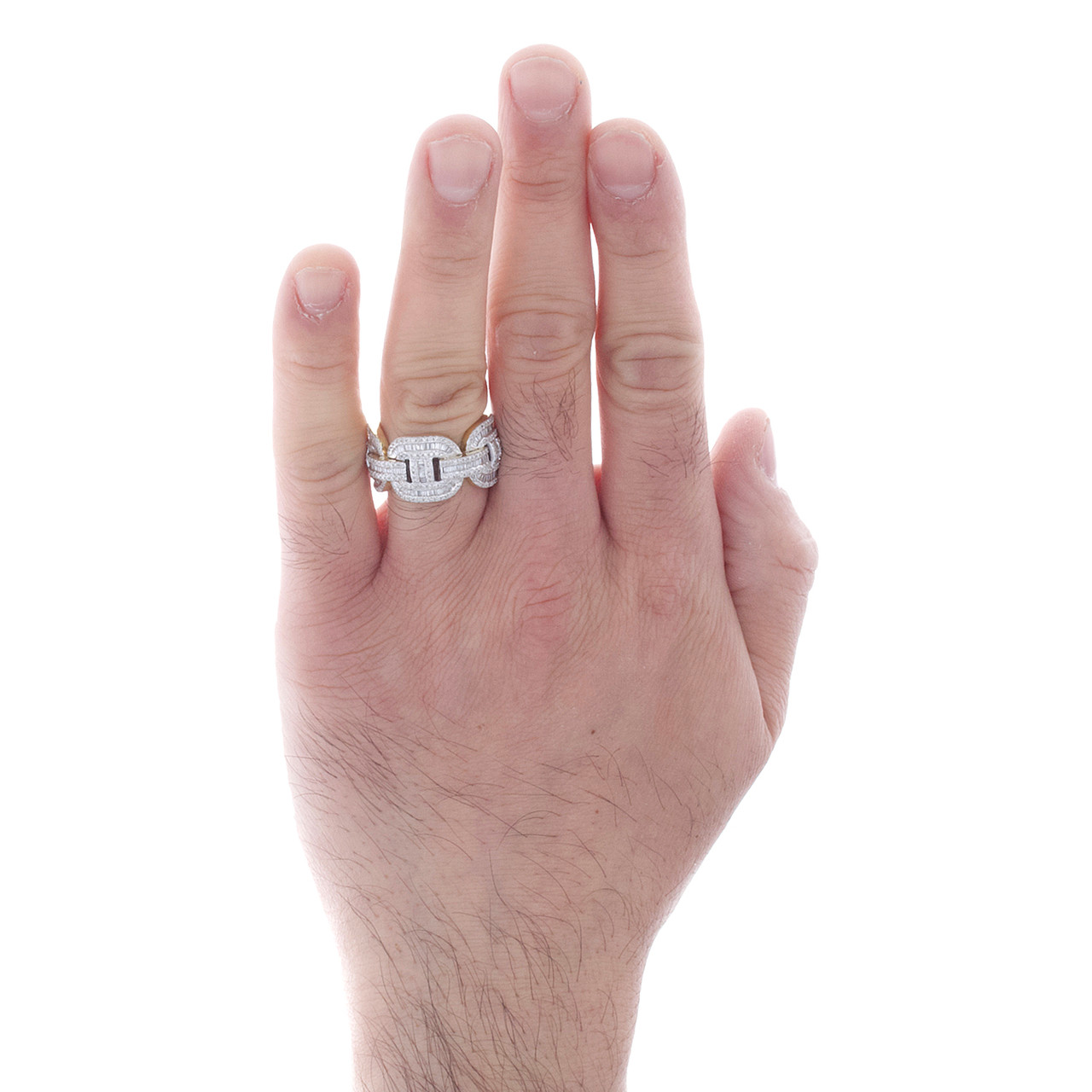 10K Yellow Gold Round & Baguette Diamond Puff Gucci Cuban Band 13mm ...