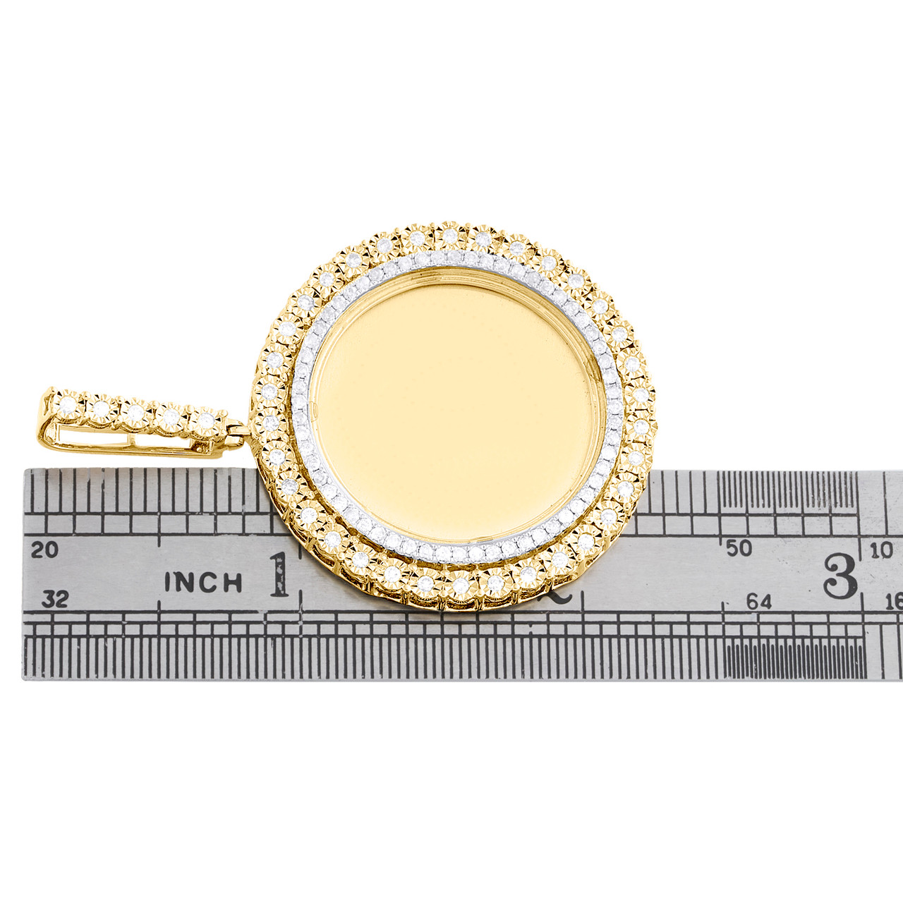 10K Yellow Gold Round Diamond Memory Picture Frame Pendant 2.25" Charm ...