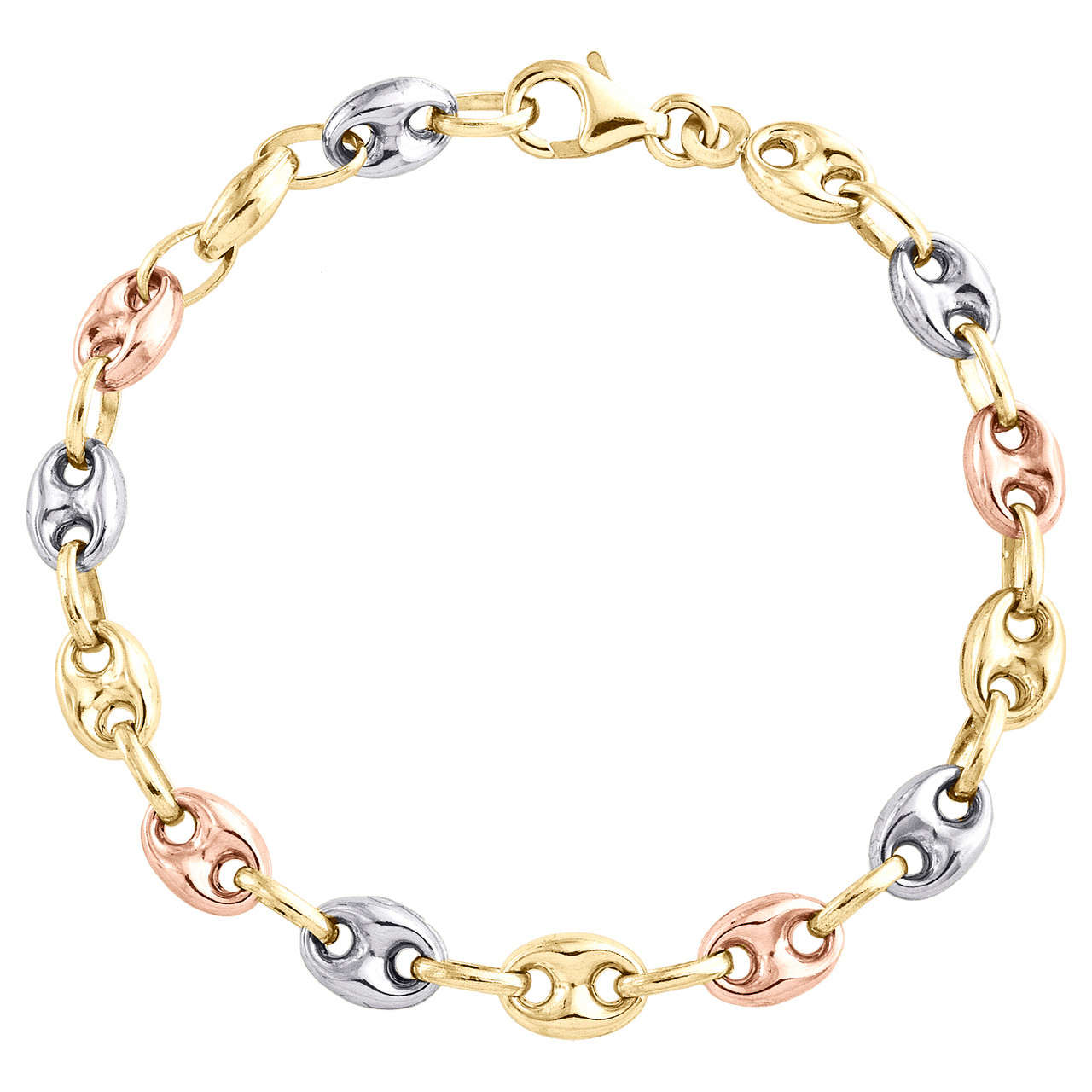 10K Tri Color Gold 3D Hollow Puff Gucci Mariner Link Chain 6mm Necklace ...