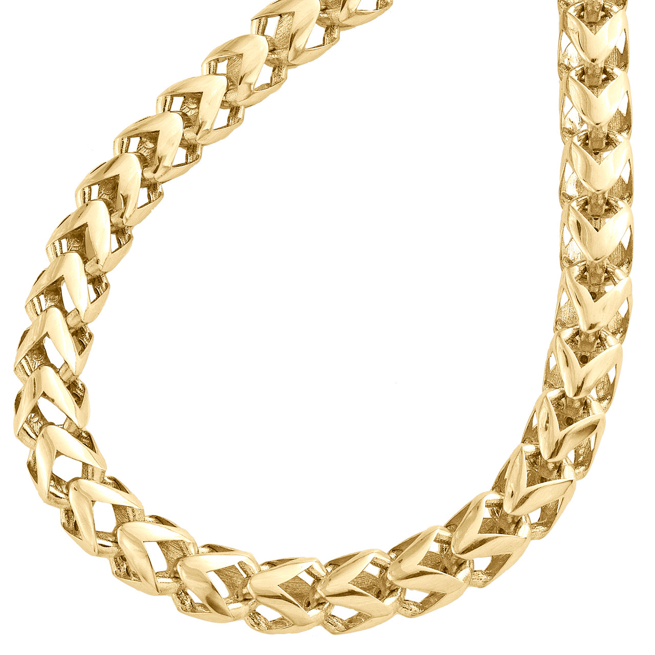 10K Yellow Gold 3D Rounded Square Box Franco Style Link Chain 7.5mm ...