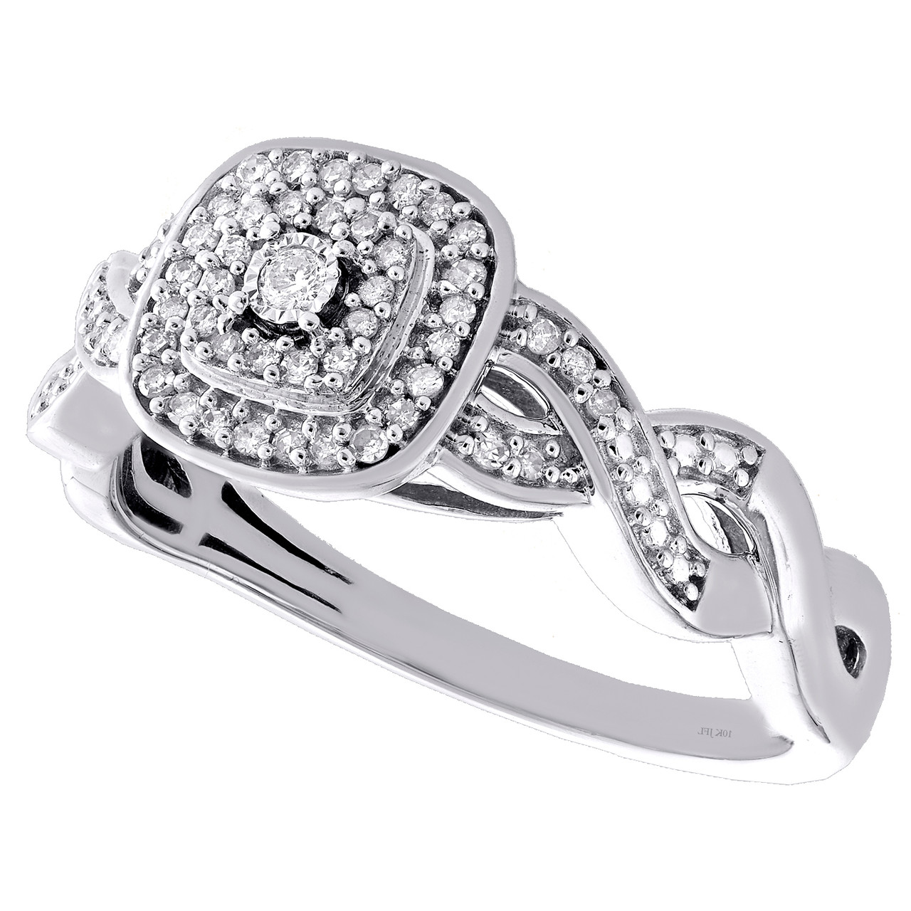 10K White Gold Diamond Square Halo w/ Infinity Braid Engagement Ring 0. ...