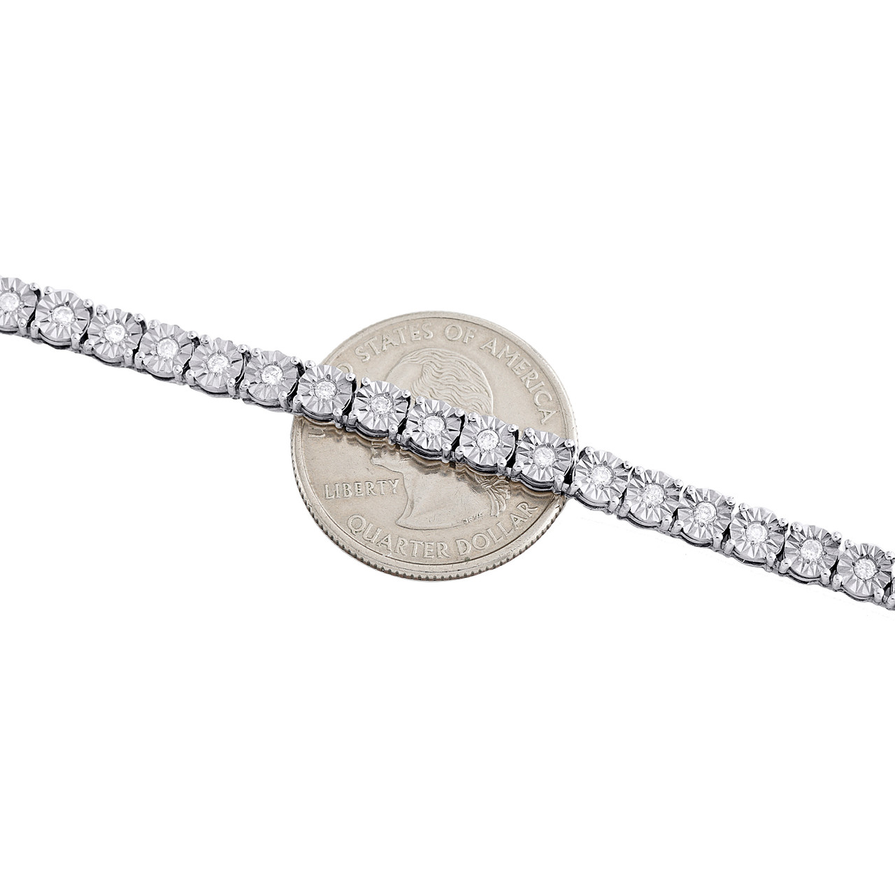 1 Row Necklace Genuine Diamond Link Chain 20" Mens 925 Sterling Silver ...