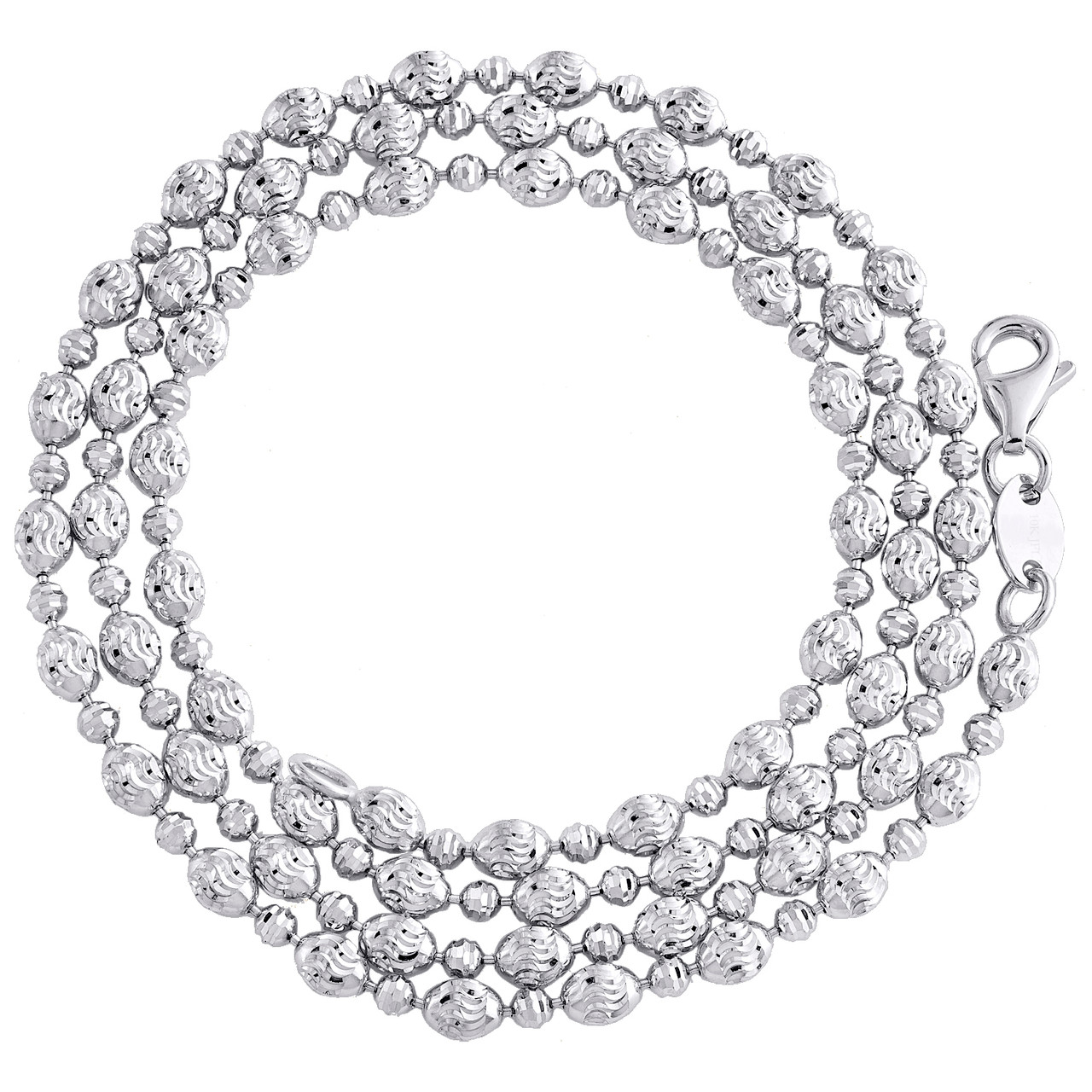 10K White Gold Texture Moon Cut / Candy Bead 3mm Italian Chain ...