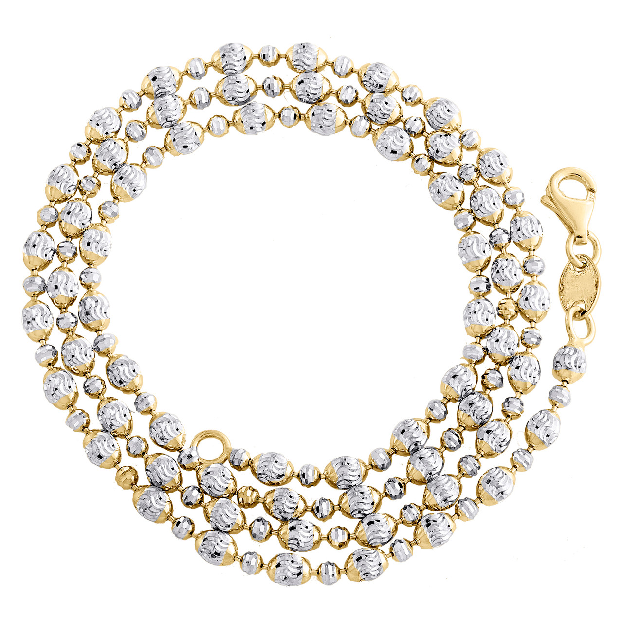 10K Two Tone Gold Texture Moon Cut / Candy Bead 3mm Italian Chain ...