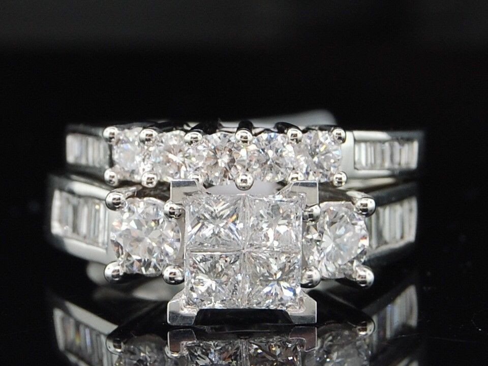 Princess Cut Diamond Bridal Set 14K White Gold Engagement Ring 6.41 Ct ...