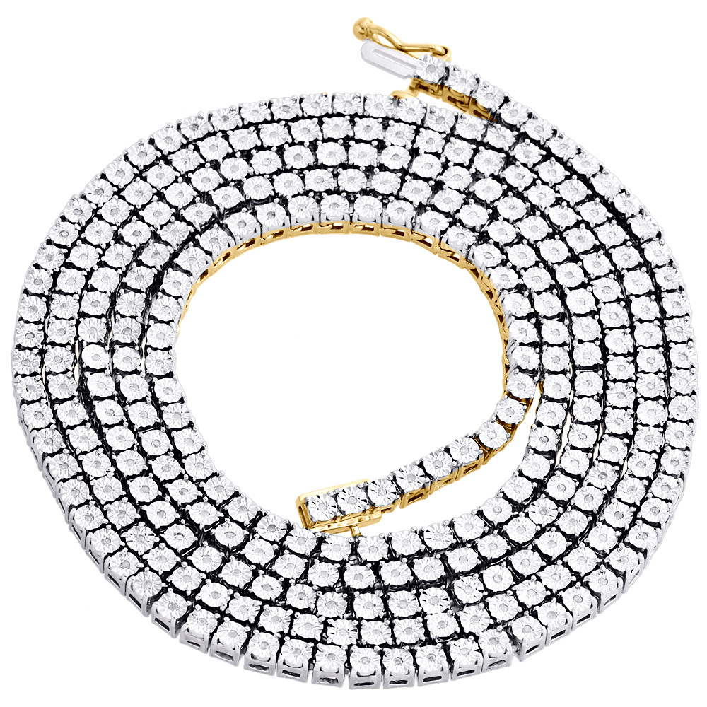 1 Row Necklace Genuine Diamond Link Chain 20" Mens 925 Sterling Silver ...