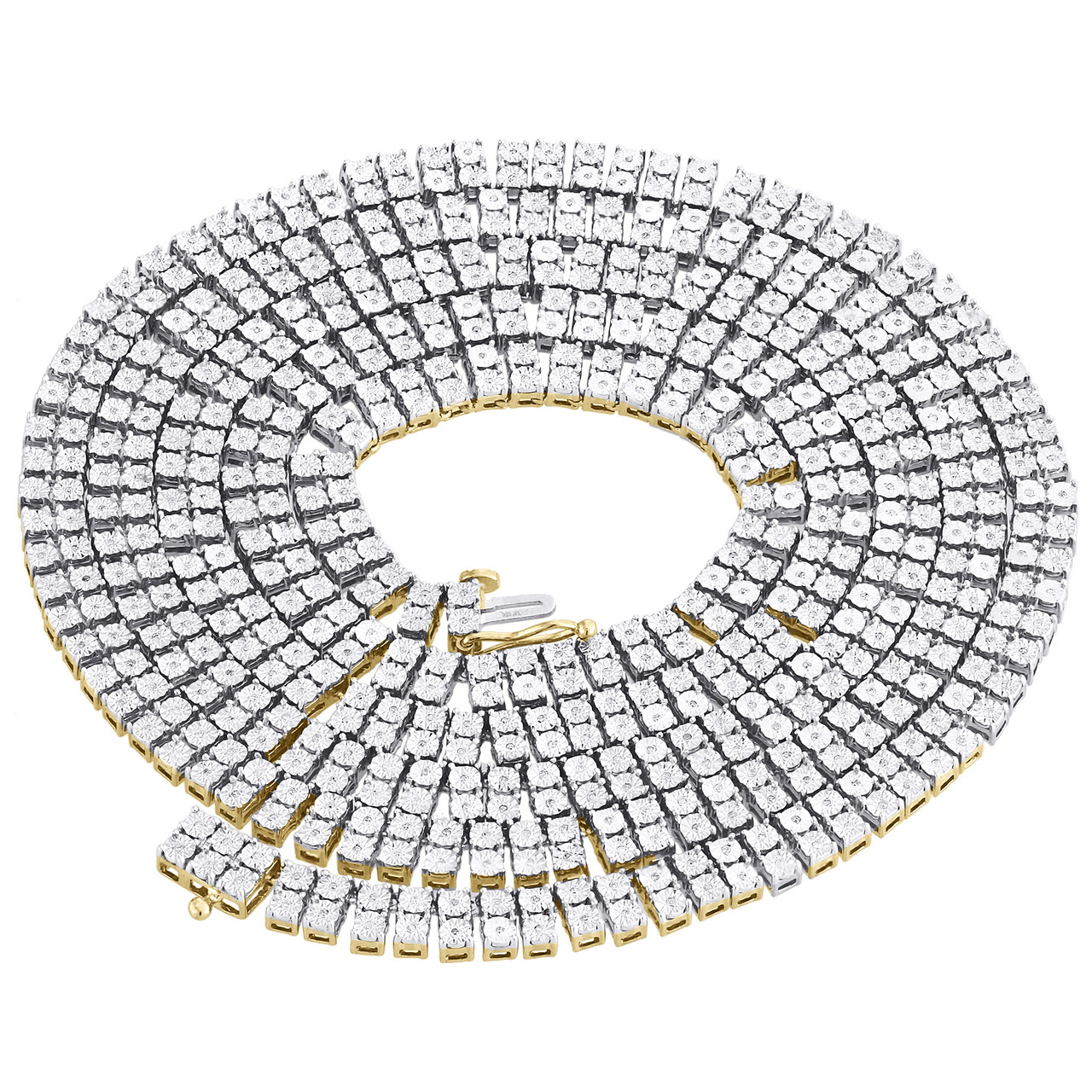 1 Row Necklace Genuine Diamond Link Chain 20" Mens 925 Sterling Silver ...
