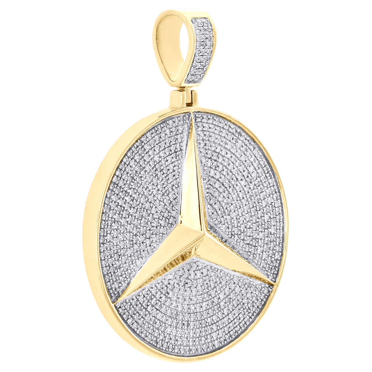 10K Yellow Gold Real Diamond Mercedes Medallion Logo Pendant 2.10 ...