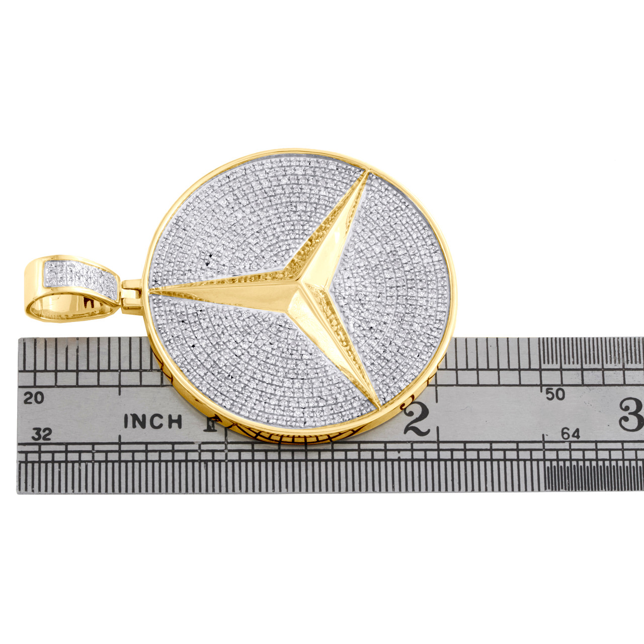 10K Yellow Gold Real Diamond Mercedes Medallion Logo Pendant 2.10 ...