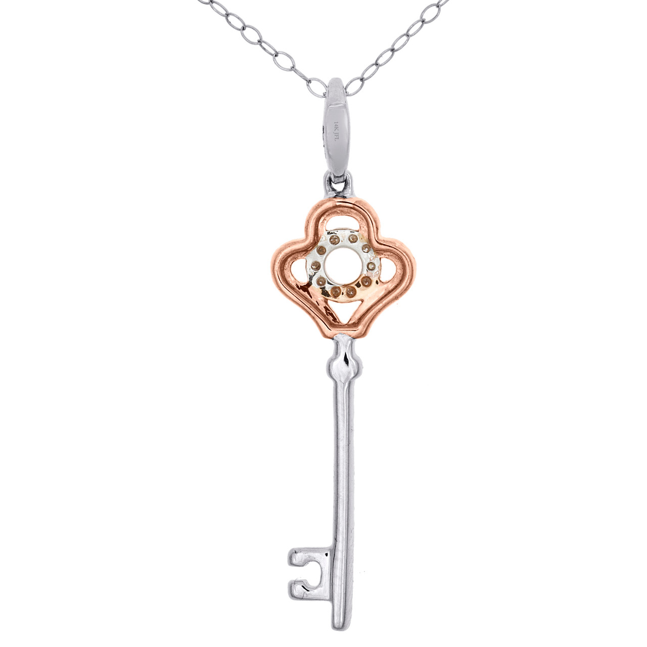14K Multi Tone Gold Diamond Key Lock Statement Pendant 1.25" Pave Charm ...