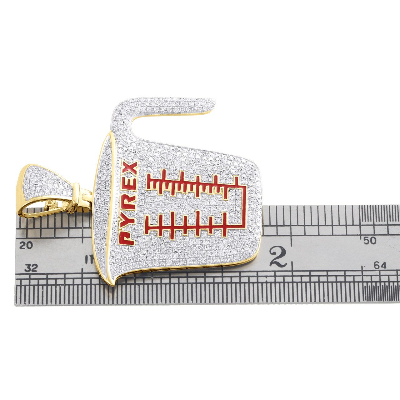 10K Yellow Gold Diamond Pyrex Measuring Glass Cup Pendant 1.80" Charm 2 ...