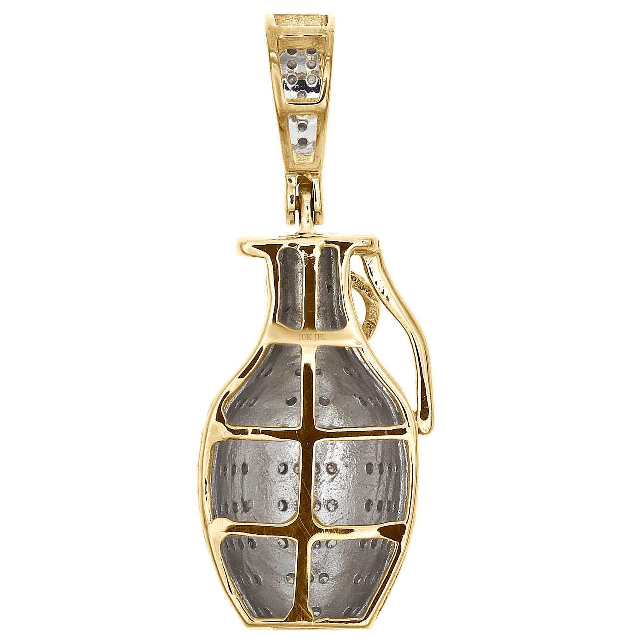 10K Yellow Gold Diamond Military Hand Grenade Pendant 1.20" Pave Charm ...